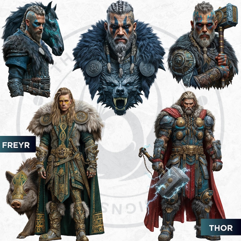 Norse Gods Clipart Bundle: Viking Mythology Illustrations, RPG ...