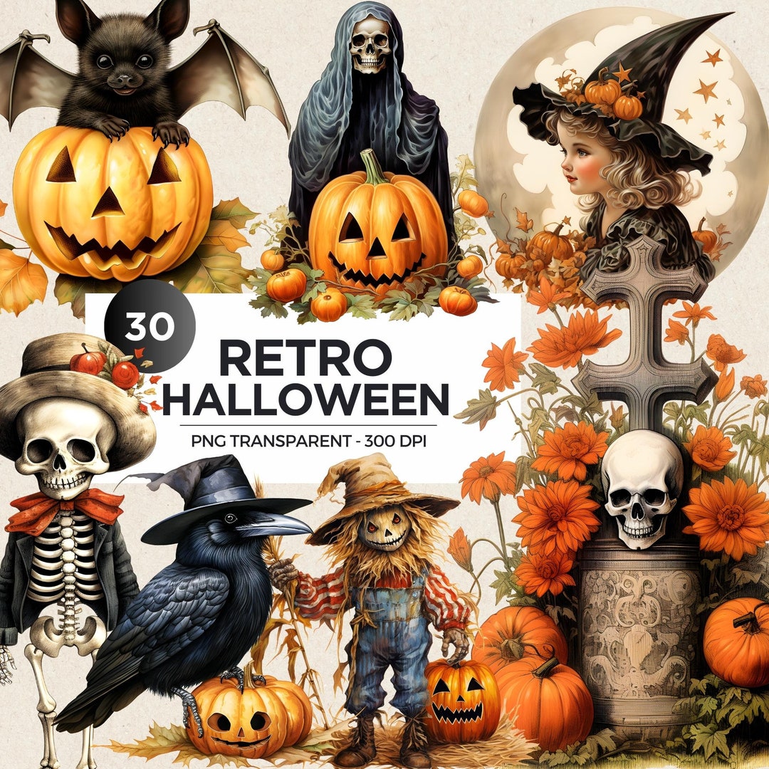 Watercolor Halloween Retro PNG Clipart, Halloween Vintage Art PNG, Kid ...
