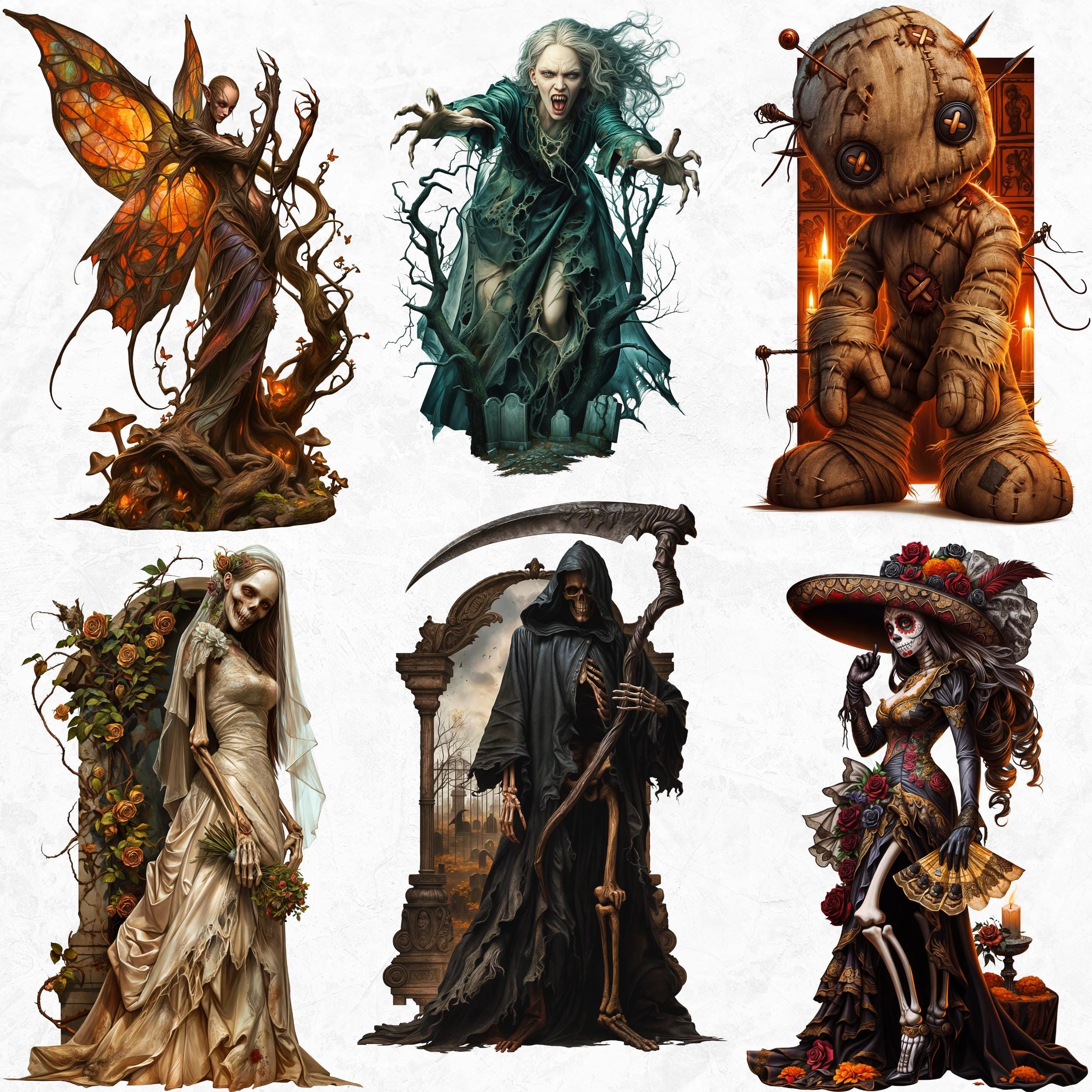Halloween Character Clipart Set: 37 Scary PNG Images (digital Download ...