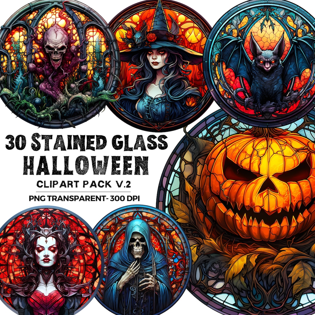 Halloween Stained Glass Monsters PNG Clipart V2 Gothic Art - Etsy