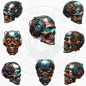 Cyborg Skull Clipart Set: Sci-fi Robot (PNG, Digital Download ...