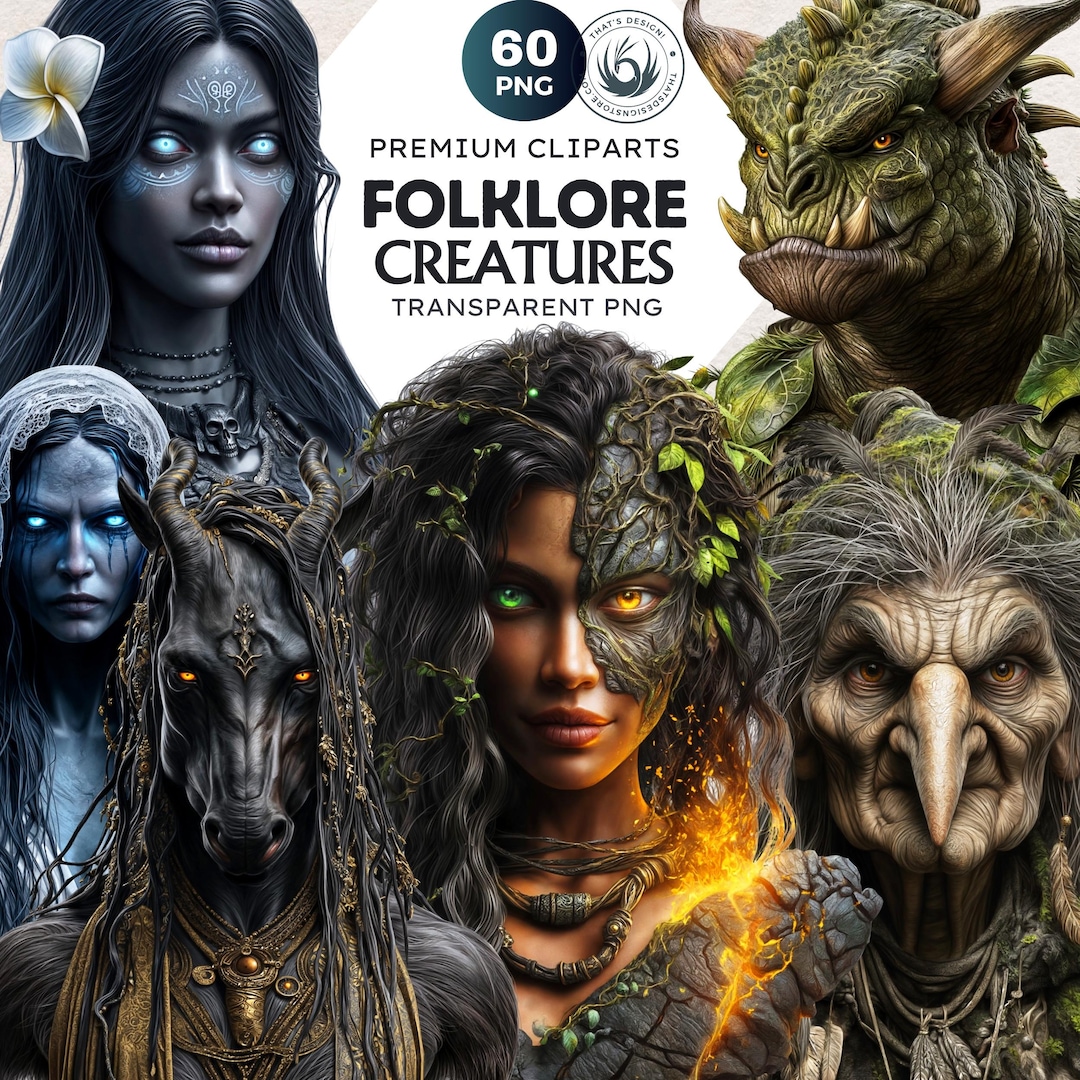 Dark Fantasy Clipart PNG Set: Gothic Folklore Monsters (digital ...