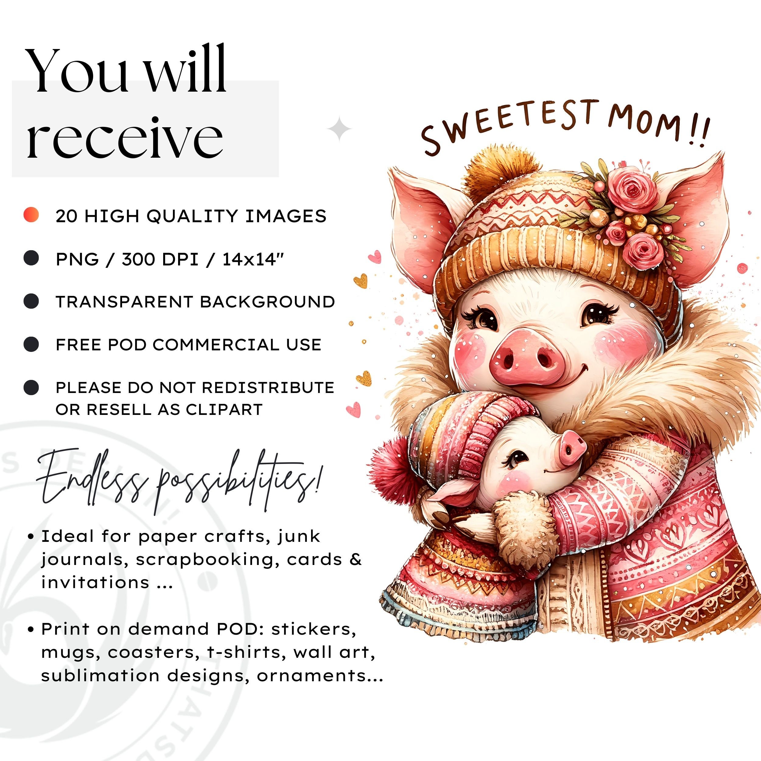 Watercolor Mother's Day Animal Clipart: Mom and Baby PNG (digital ...