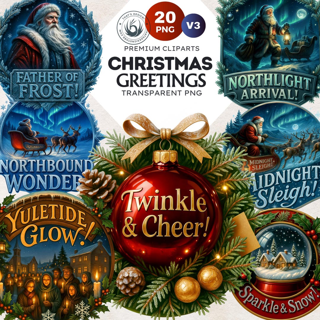 Christmas Greetings Clipart Set: Festive Holiday Quotes (PNG ...