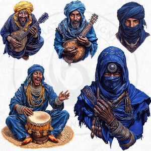 Berber Tuareg Men Clipart Set, Sahara Nomad, Mauritanian Touareg, Desert People, Moroccan ...