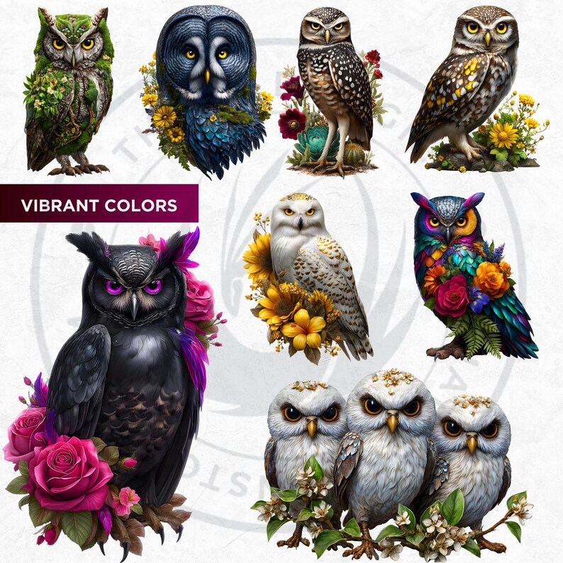 Floral Owls Clipart PNG, Fantasy Birds Graphics, Botanical Wildlife ...