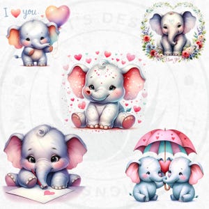 Valentine Baby Elephant Clipart: Pastel Nursery PNG (digital Download ...