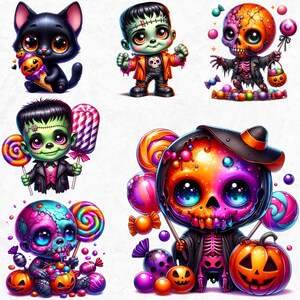30 Vibrant Halloween Characters Clipart V3, Cute Halloween Png ...