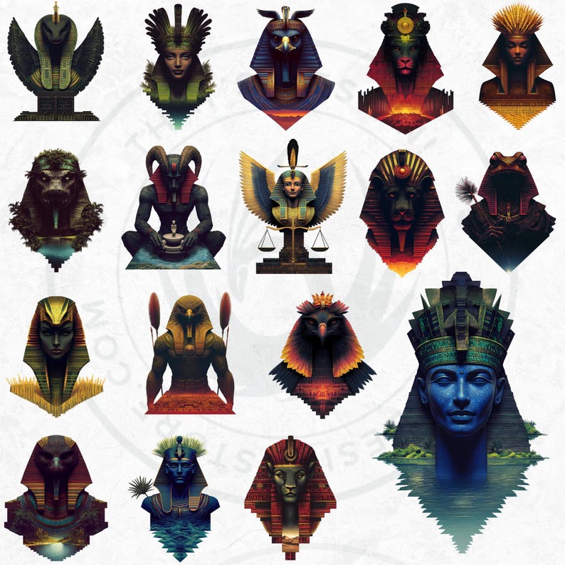 Egyptian Gods & Goddesses Clipart: Ancient Egypt Pantheon (PNG, Digital ...