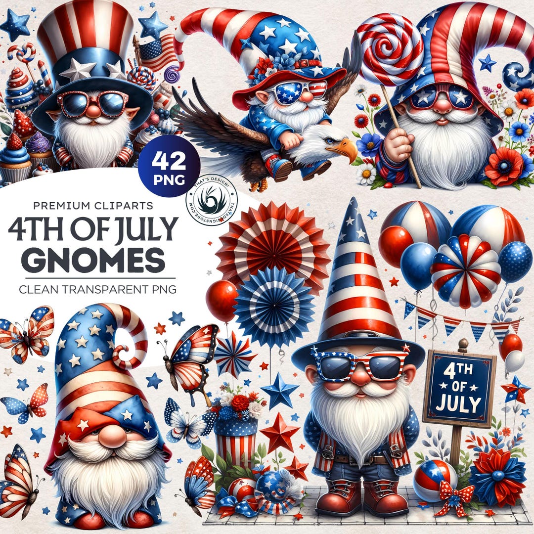 4th of July Gnome Clipart PNG, American Patriotic Clip Art ...