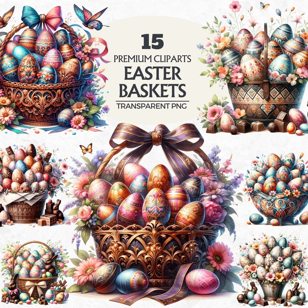 Easter Basket Eggs Clipart Bundle, Printable Easter Clipart, PNG Easter ...