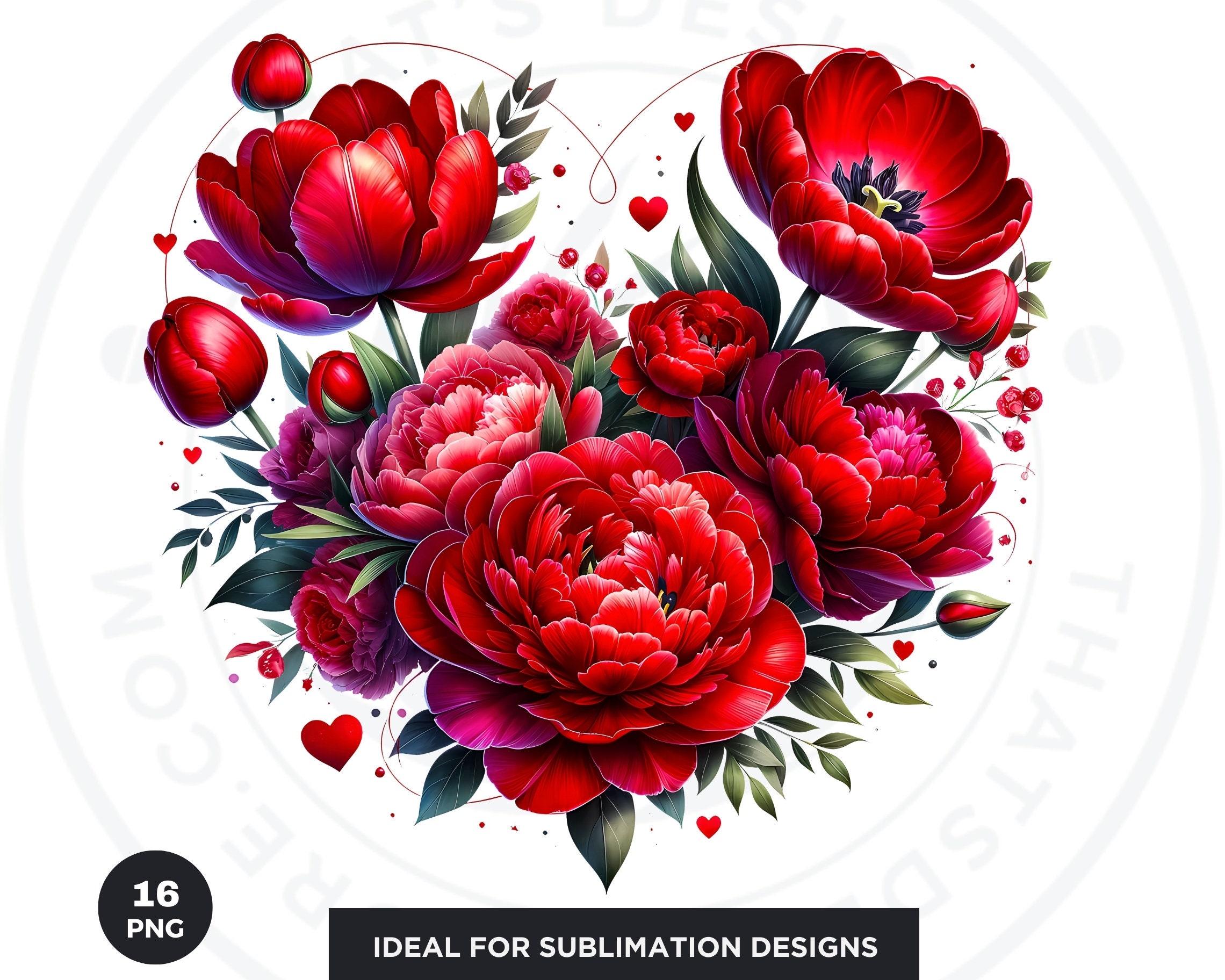 Watercolor Valentine's Heart Floral Wreath Clipart (PNG Digital ...