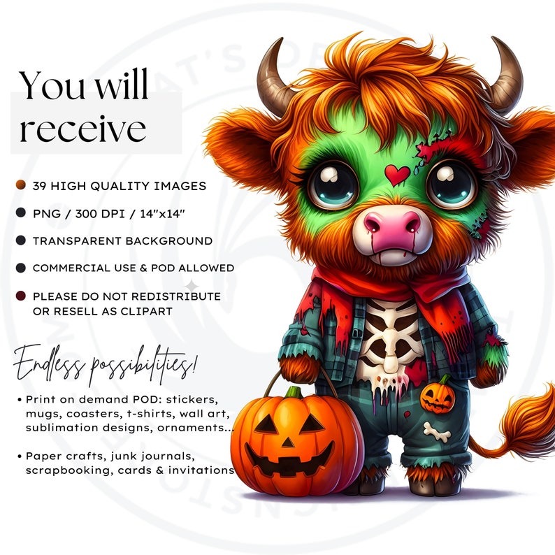 Halloween Highland Cow Clipart Set: Witch PNG, Kids Designs (digital ...