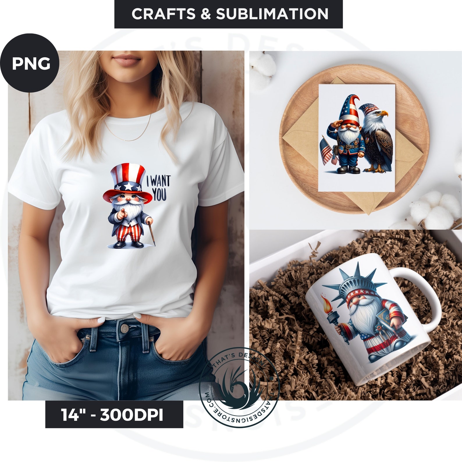 Patriotic Gnome Clipart PNG Bundle 22 American Pride PNG, 4th of July ...