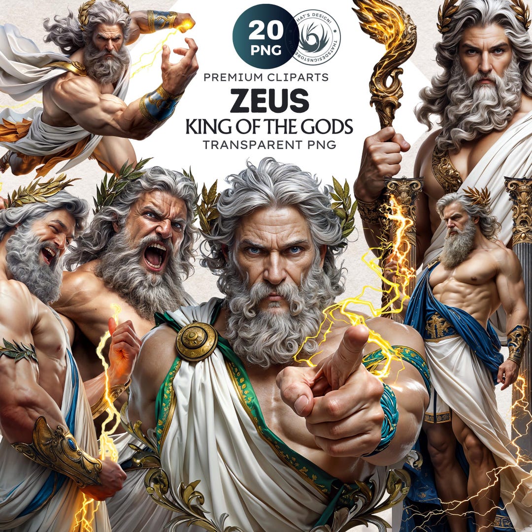 Zeus Clipart PNG Set, Zeus Thunder Greek God for Crafts Sublimation ...