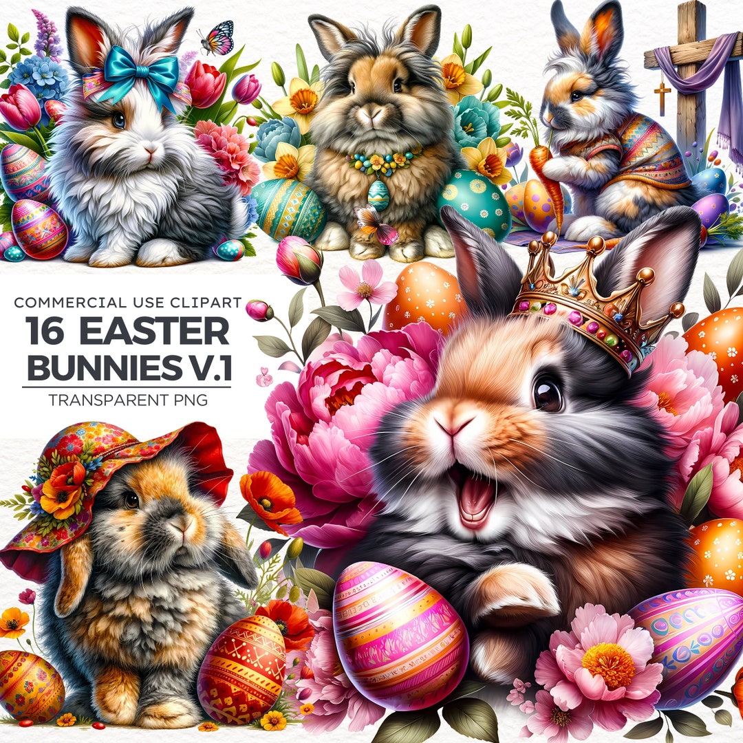 Easter Bunny Clipart Bundle: Spring PNG Graphics (commercial Use) - Etsy