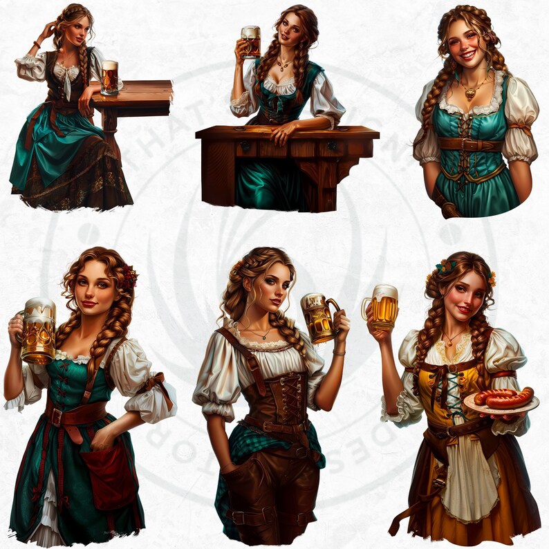 Oktoberfest Beer Maids Clipart Set: Bavarian Girls PNG (22 Files) - Etsy