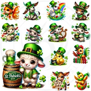 50 St Patrick's Day Farm Animal Clipart Set, Cute Saint Patrick Animals ...
