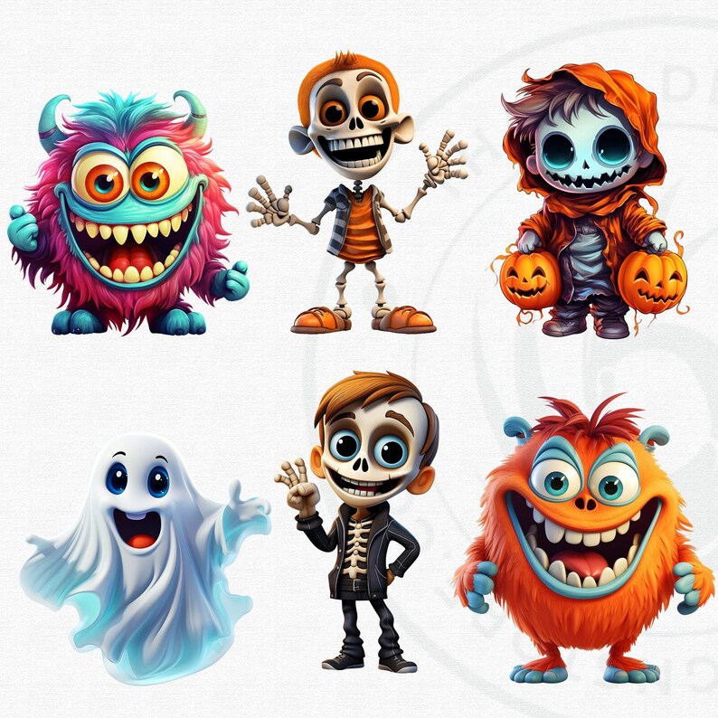 Cute Halloween Characters Clipart PNG Cute Halloween Png - Etsy