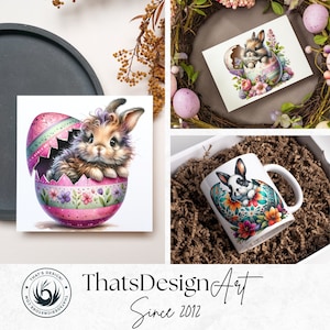 Easter Bunny in Egg Clipart Bundle, Rabbit Clipart, Spring PNG, Easter ...