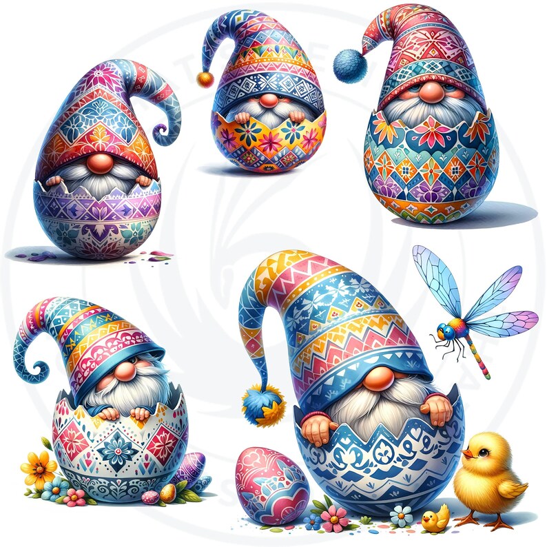Easter Gnome Clipart Bundle: Watercolor Spring PNG Graphics (commercial ...