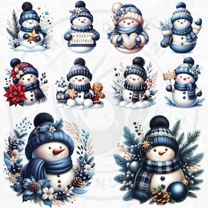 Christmas Snowman Clipart Bundle: Blue Winter (PNG, Commercial Use ...