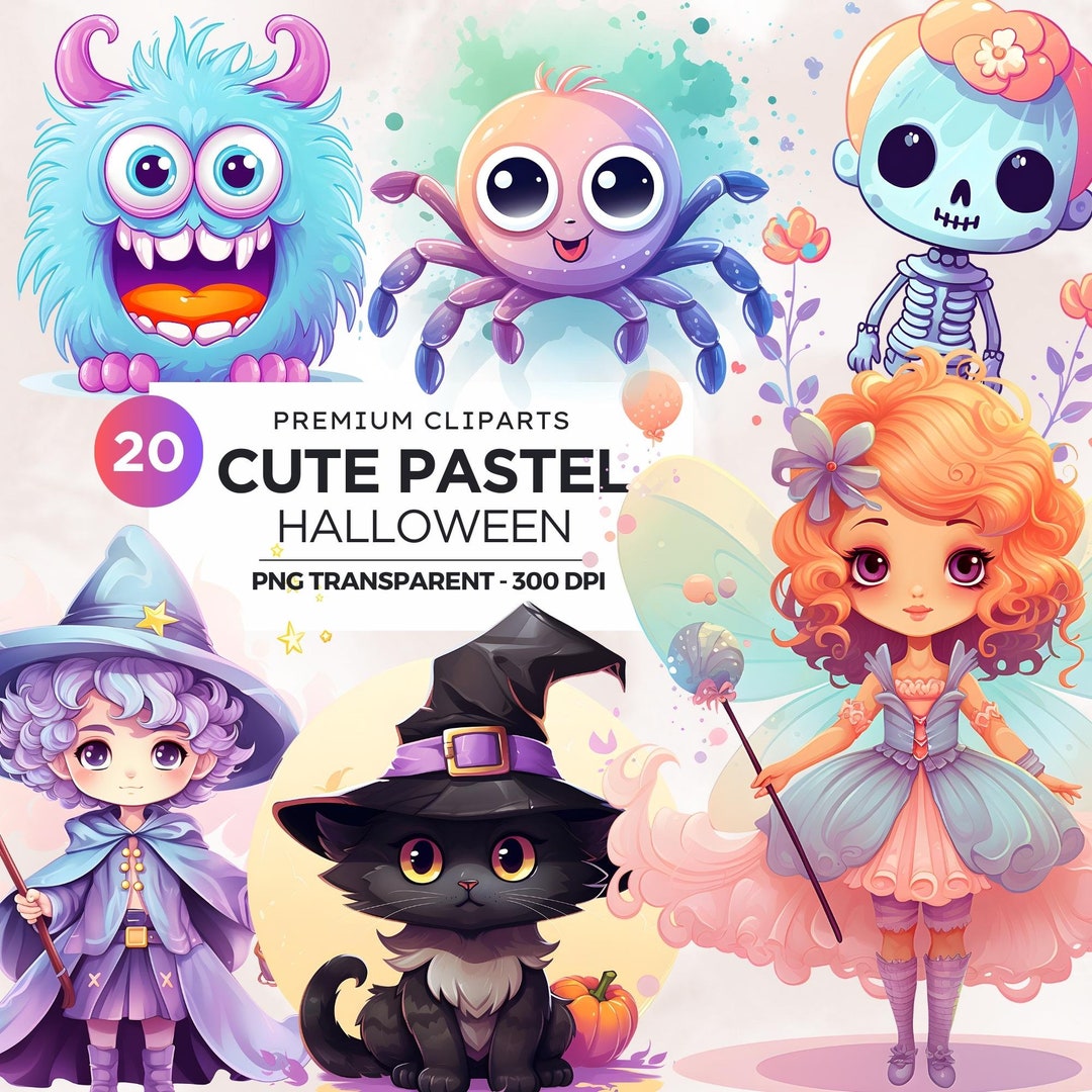 20 Cute Pastel Halloween Clipart PNG. Creepy Watercolor Clipart for ...