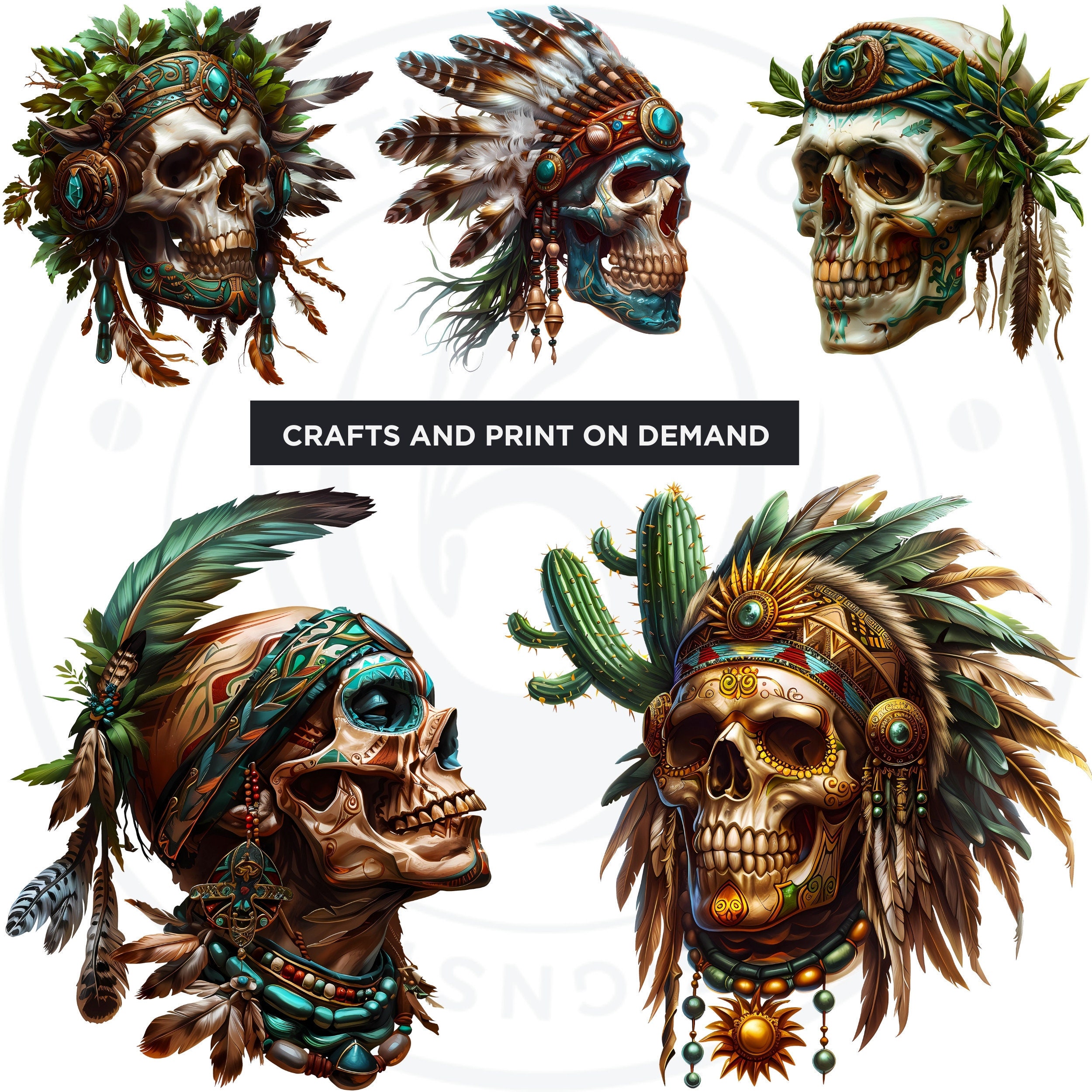 30 Native American Skulls Clipart Set, Head Skull PNG for Cultural ...