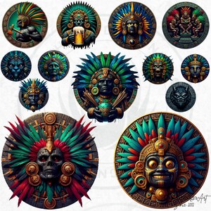 Aztec Gods Clipart Set: Mesoamerican Mythology Graphics (PNG, Digital ...