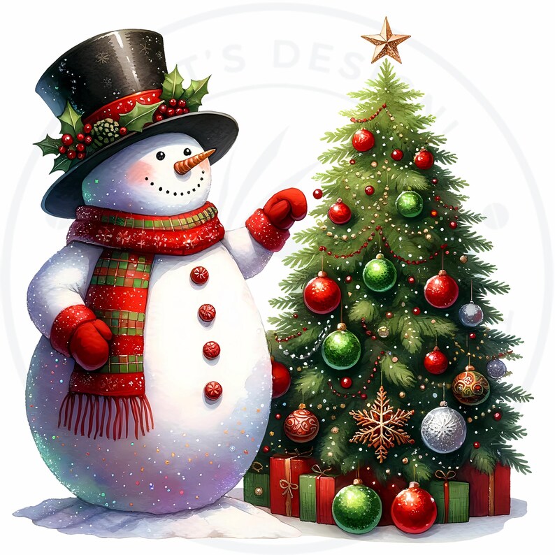 Watercolor Christmas Snowman Clipart Bundle: Winter PNG (digital ...