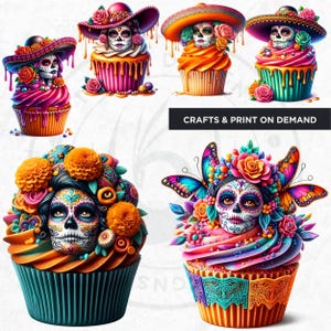 39 Day of the Dead Cupcake Clipart Set, Sugar Skull Clipart, Día De Los ...