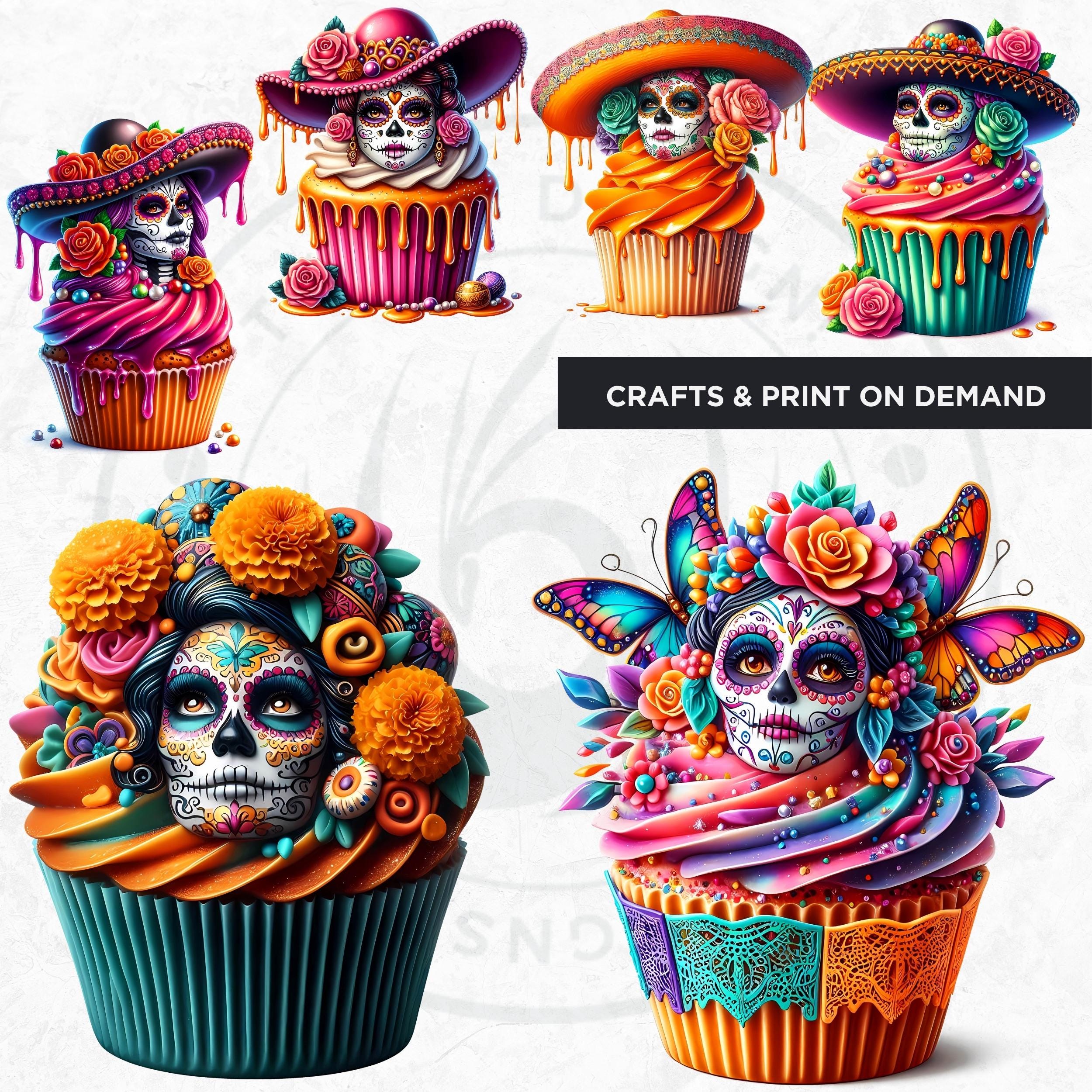 39 Day of the Dead Cupcake Clipart Set, Sugar Skull Clipart, Día De Los ...