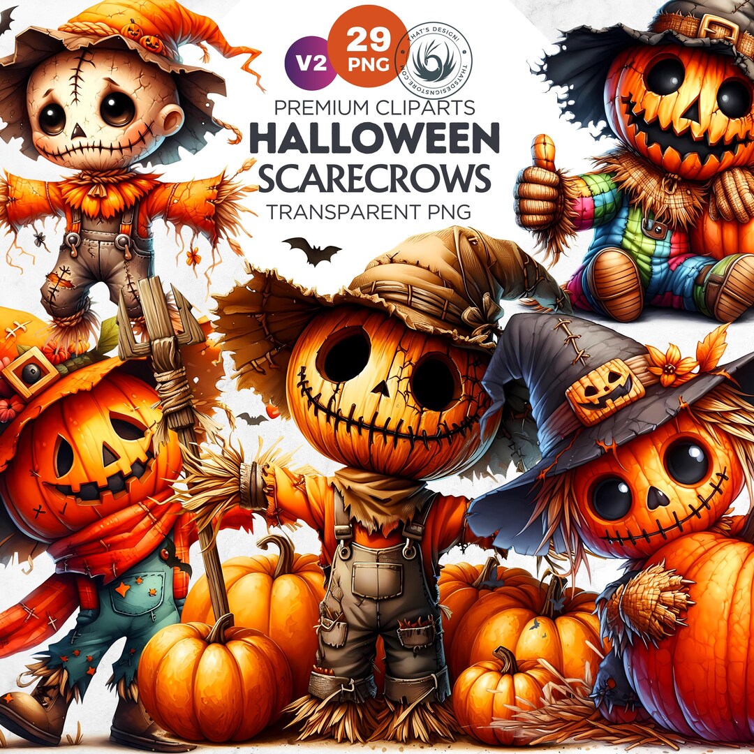 Halloween Scarecrow Clipart Set, Pumpkin Pngs (digital Download) - Etsy