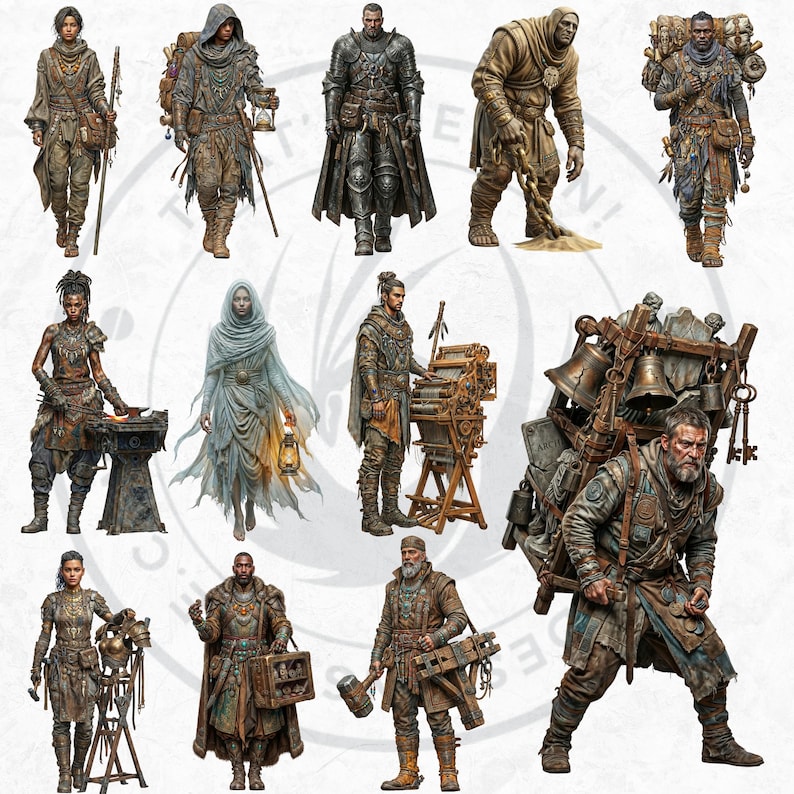 Nomadic Fantasy Characters Clipart Bundle: Desert Traveler PNG, RPG ...