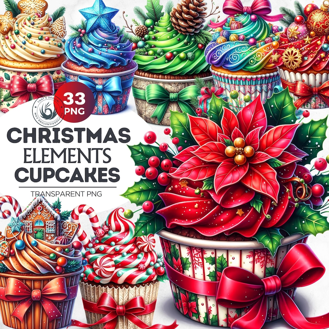 Christmas Cupcakes Clipart Set V2, Delicious Christmas PNG, Christmas ...