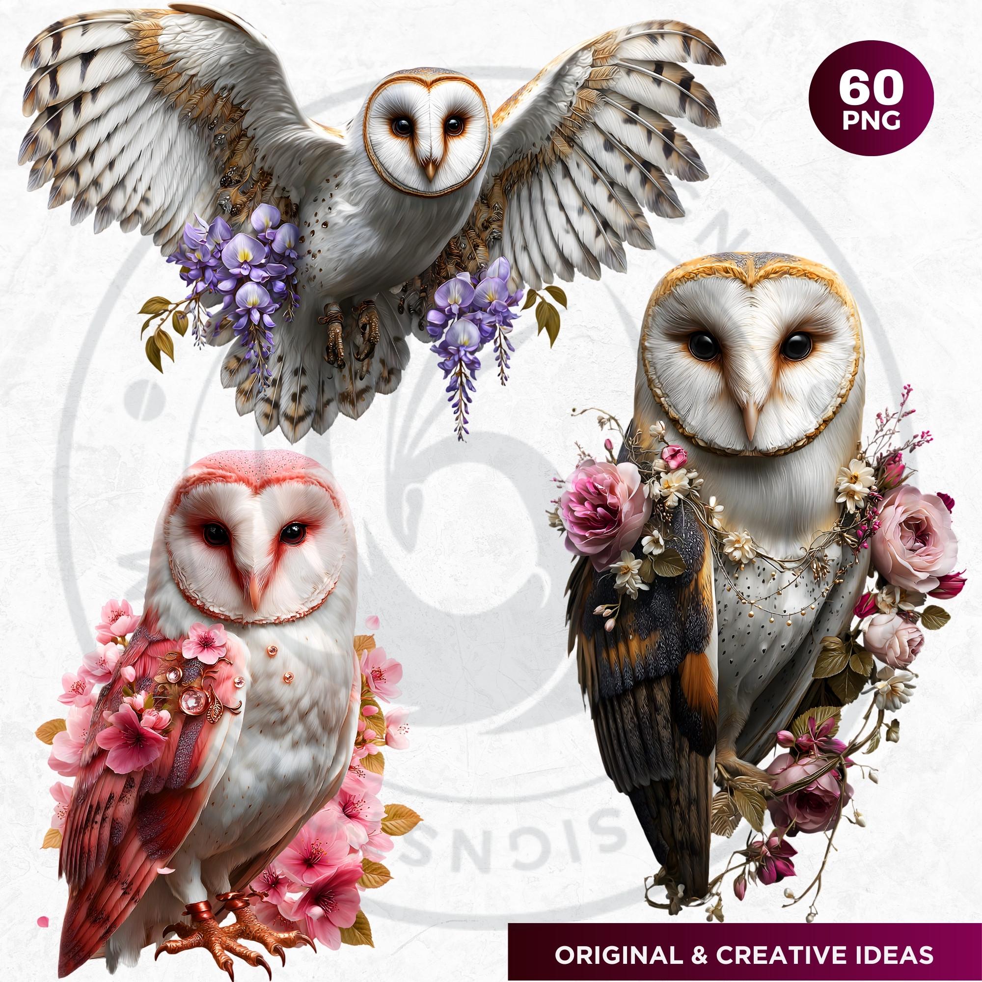 Floral Owls Clipart PNG, Fantasy Birds Graphics, Botanical Wildlife ...
