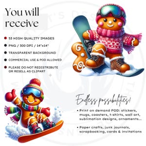 Gingerbread Man Winter Sports Clipart: Skiing & Snowboarding (53 PNG ...