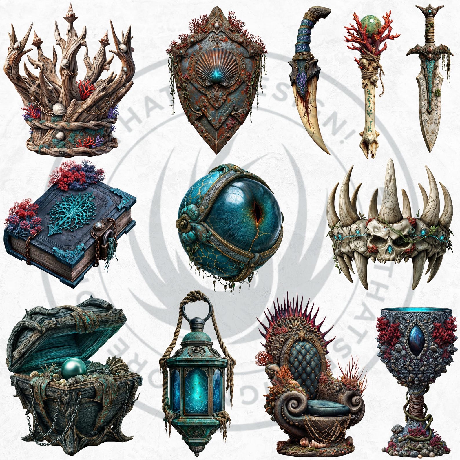 Deep Sea Fantasy Clipart Set: Mermaid, Siren, & Sea God Pngs ...