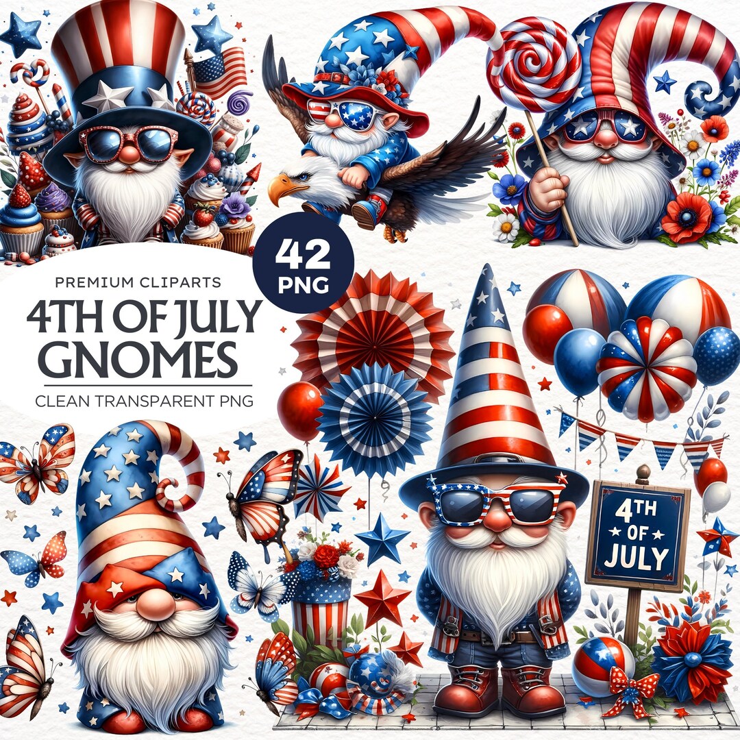 42 Gnome 4th of July Clipart PNG, American Patriotic Clipart ...