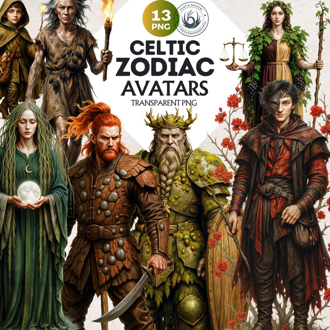 Celtic Zodiac Avatars Clipart PNG - Irish Mythology, Astrology Clipart ...
