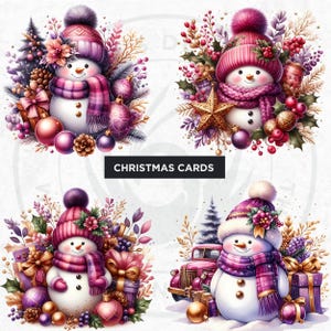 Purple and Gold Snowman Clipart Bundle: Festive Winter & Christmas PNG ...