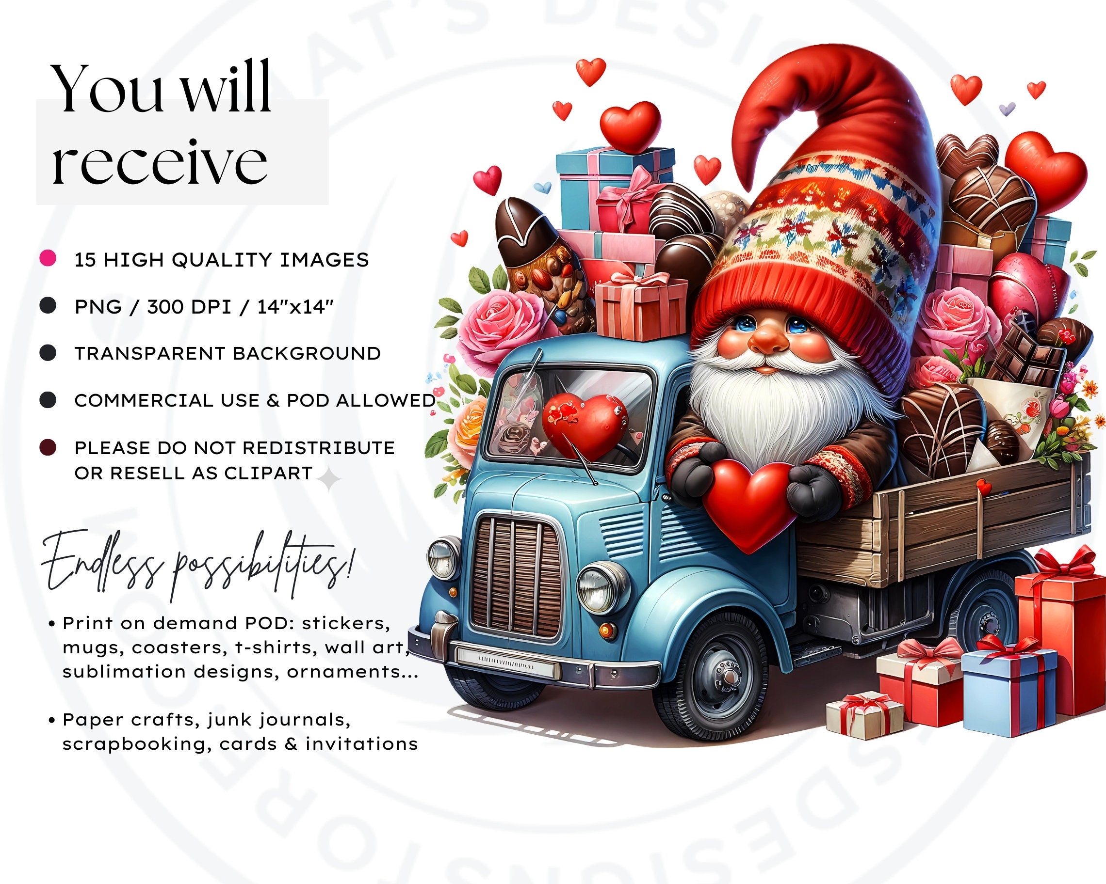 Watercolor Valentine Gnome Clipart: Truck PNG Set (digital Download) - Etsy