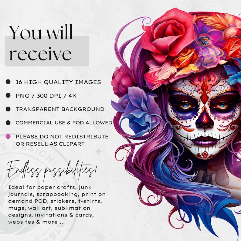 La Catrina Day of the Dead PNG Clipart Día De Los Muertos - Etsy UK