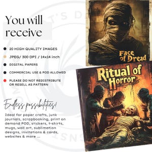 Pulp Mummy Digital Paper JPEG Set, Mummy Illustrations, Distressed ...