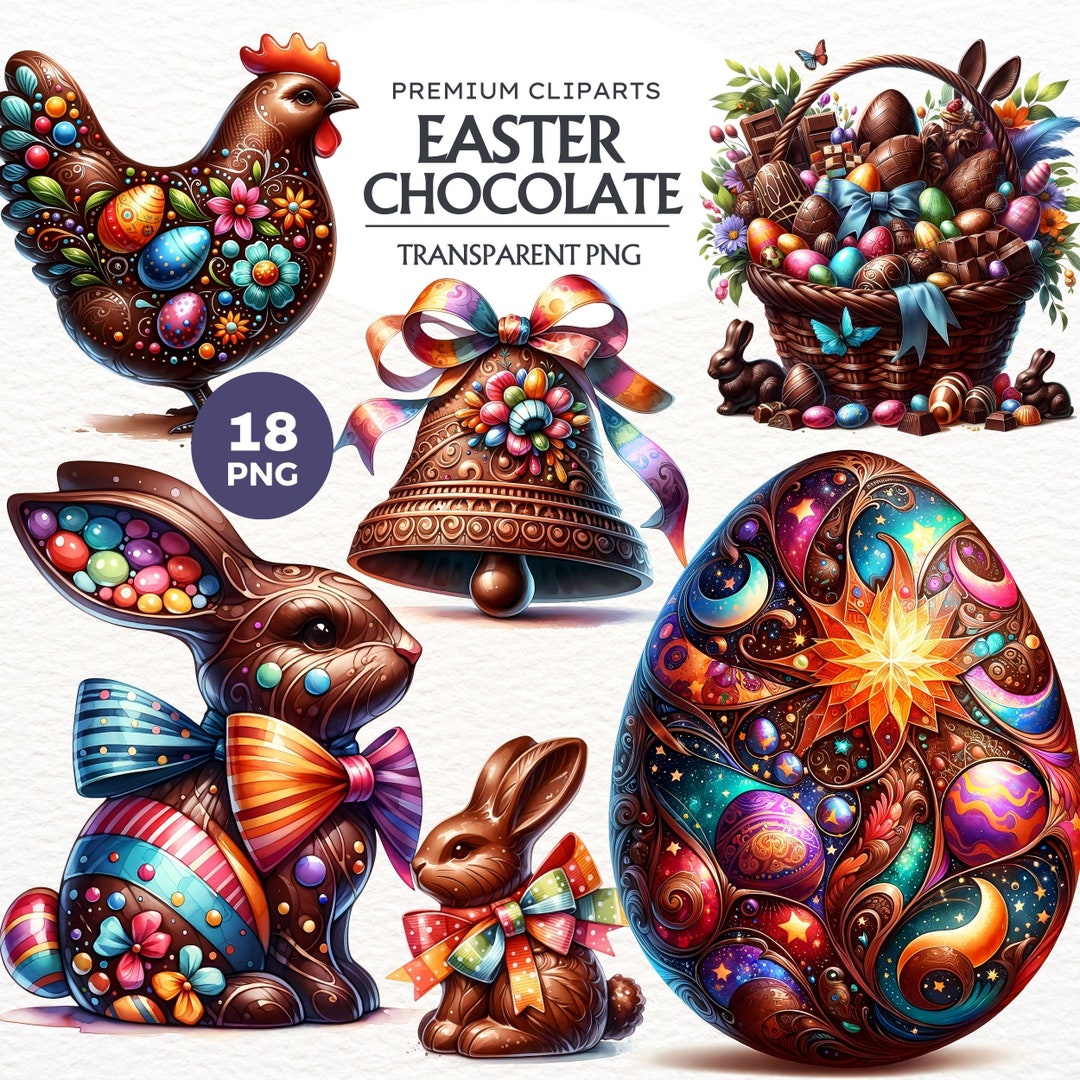 Easter Chocolate Clipart Bundle Featuring Easter Bunny, Easter Eggs ...