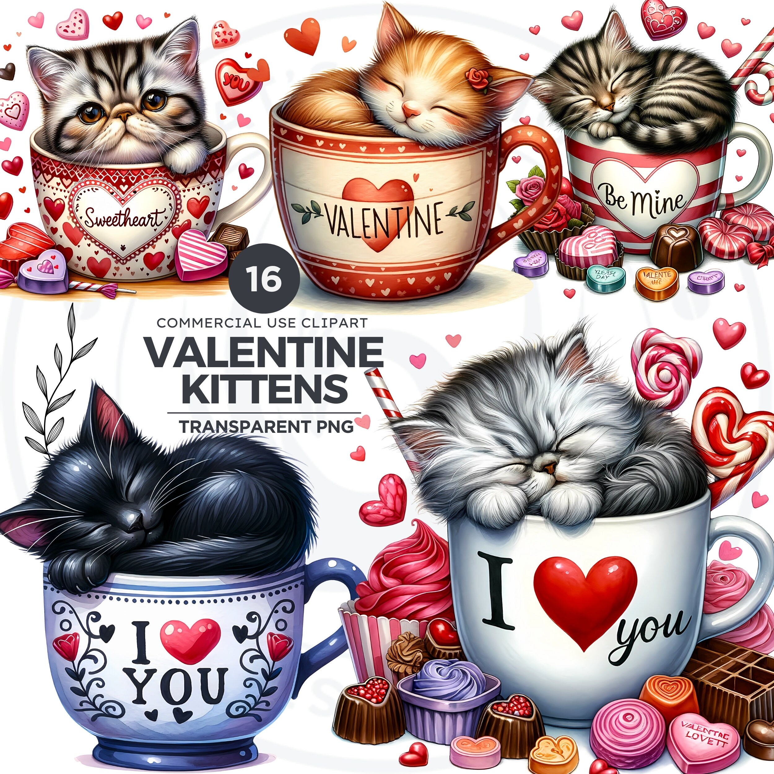 Valentine Kitten Clipart, Kitten Valentines Day PNG, Cute Kitten ...
