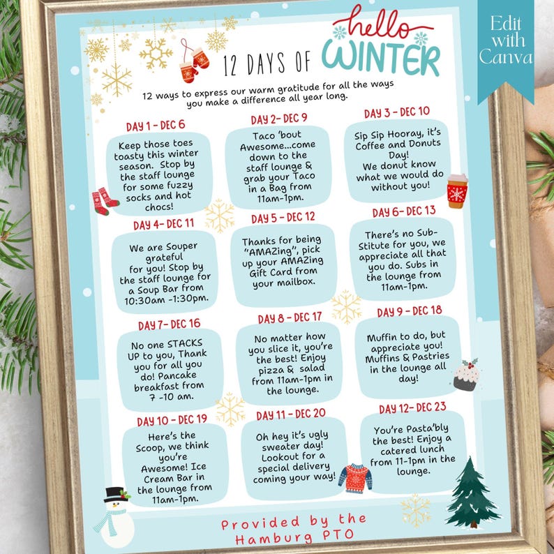 Editable Christmas Holiday Appreciation Flyer| Teacher 12 Days of ...