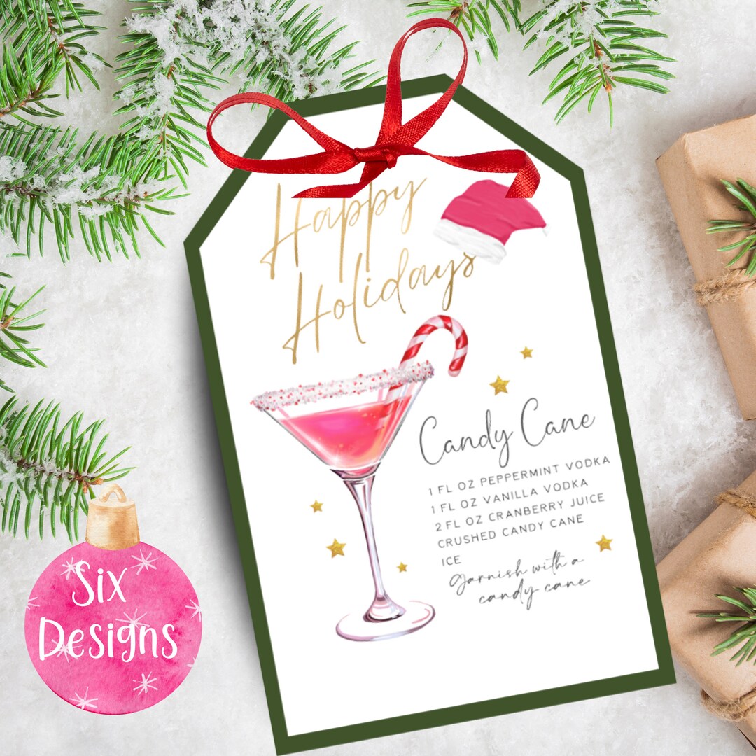 Drink Recipe Gift Tag| Holiday Cocktail Recipe Tags for Christmas Gift ...