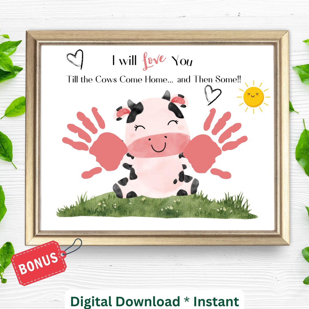 Animal Handprint Craft| DIY Grandparents Day Gift| Cow Footprint Sign ...