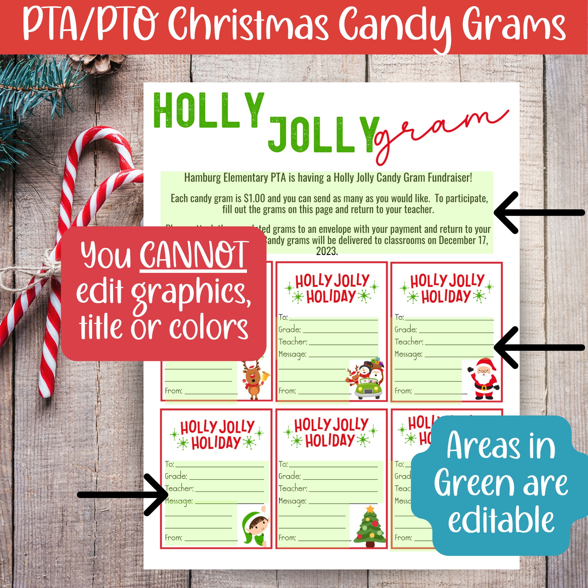 PTA PTO Christmas Holiday Gram Fundraiser Flyer Template|holly Jolly ...